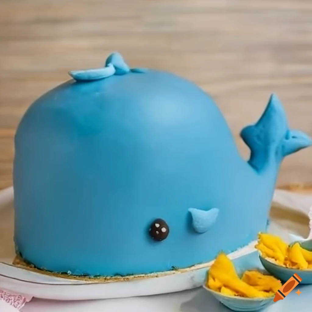 Kawaii blue whale shaped cake on Craiyon