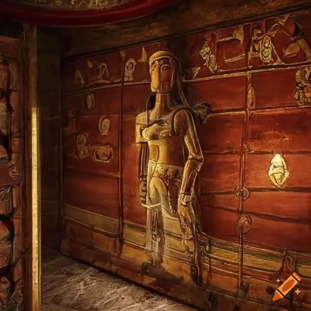 Fresco painting of a pale-skinned, red-haired sky god with a golden ...