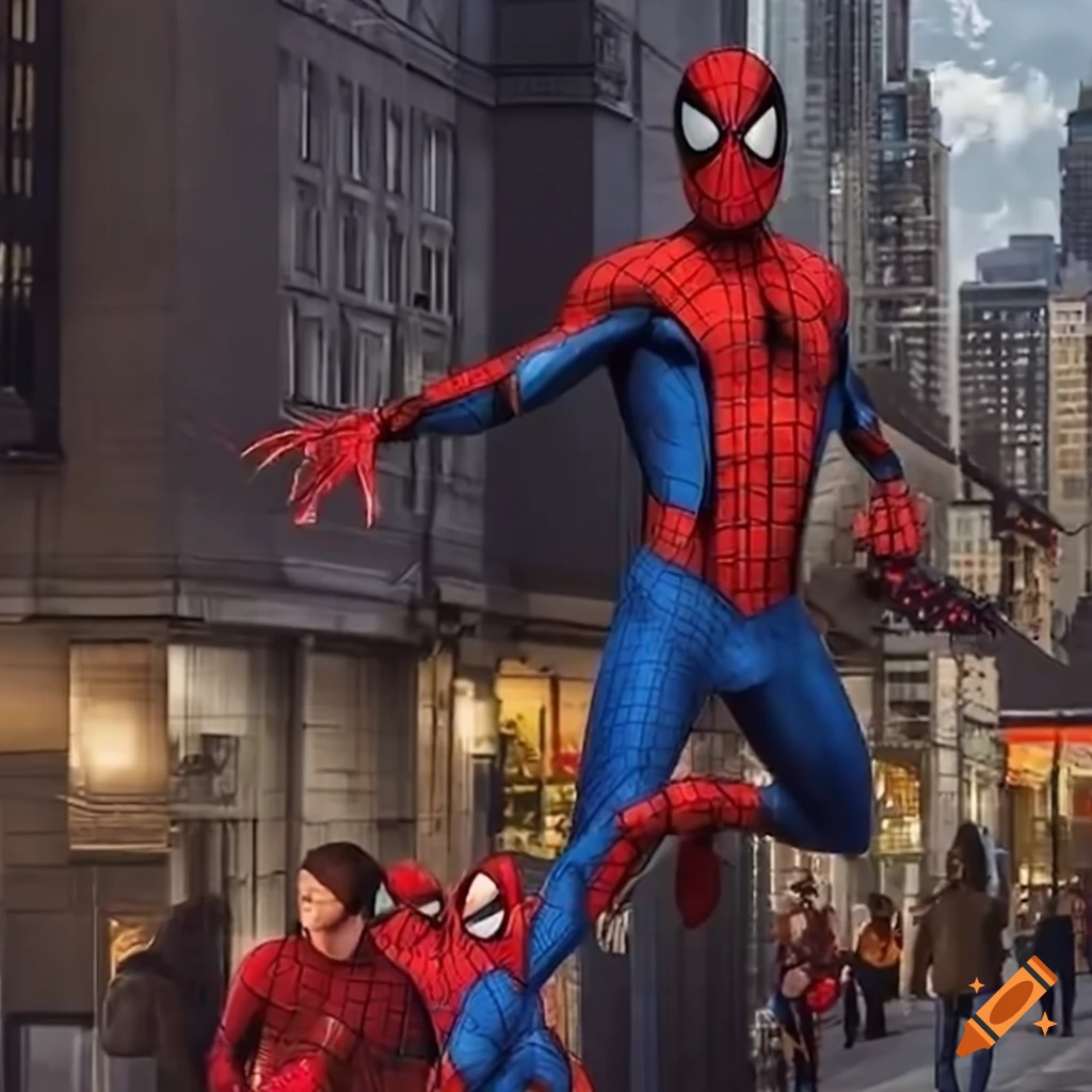 Spider-Man swinging through city streets in an action-packed scene on ...