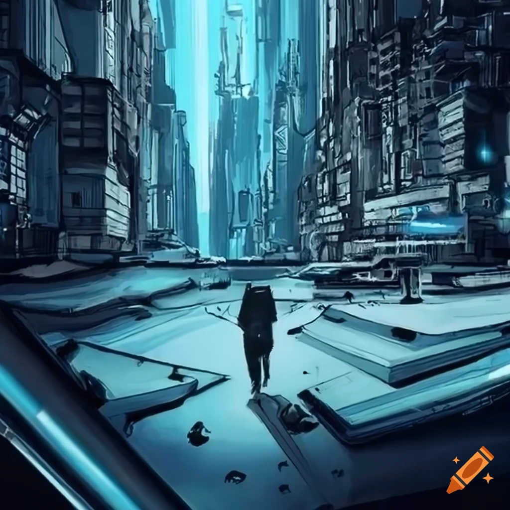 Realistic drawing of a futuristic scene on Craiyon