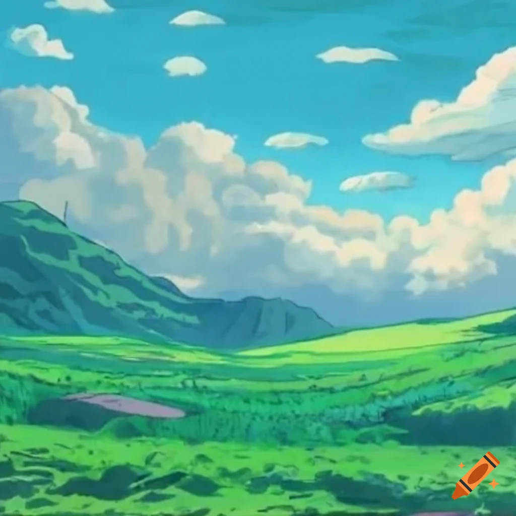 Studio ghibli inspired empty field design drawing on Craiyon