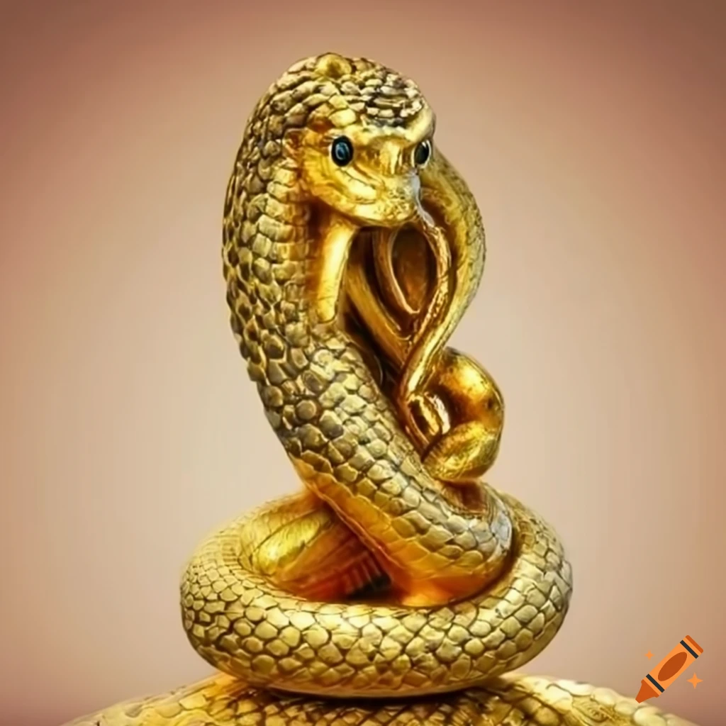 Golden statue of snake with long center parting hair on Craiyon
