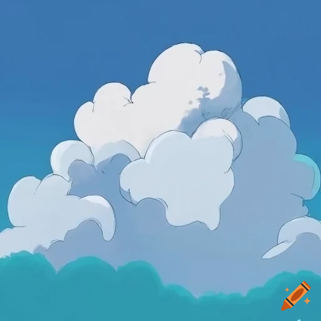 Studio ghibli drawing of clouds in a clear sky on Craiyon