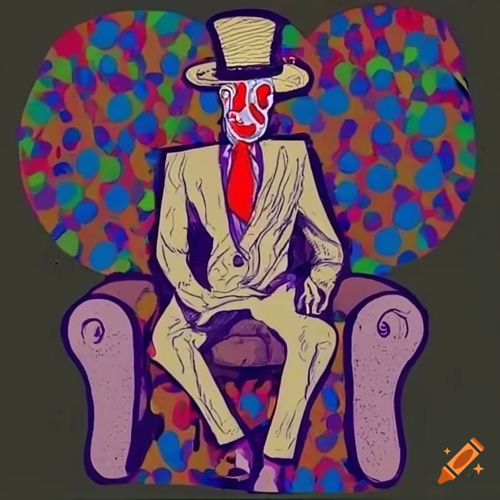 Mysterious man with top hat sitting in a chair in an absurd scene on ...