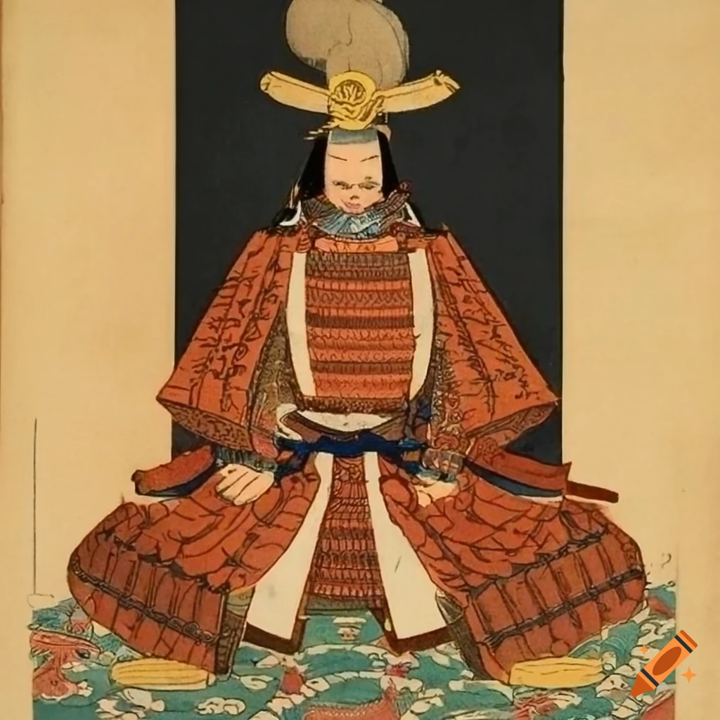 Japanese shogun in feudal era japan depicted in ukiyo-e style on Craiyon