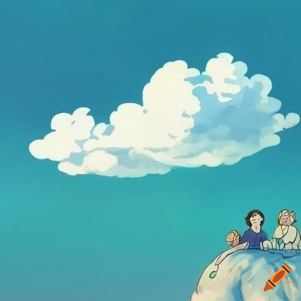 Studio ghibli drawing of clouds in a clear sky on Craiyon