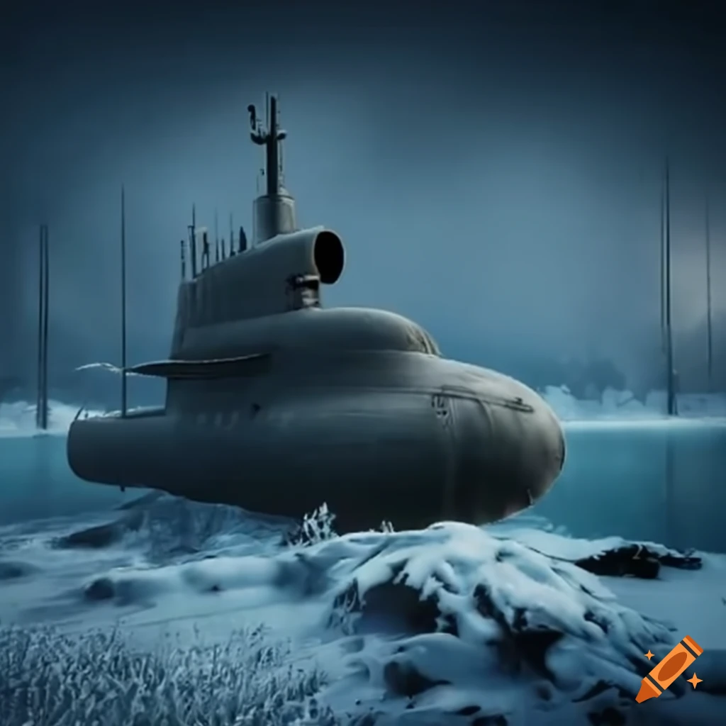 Call of Duty map with snowing submarine above water on Craiyon