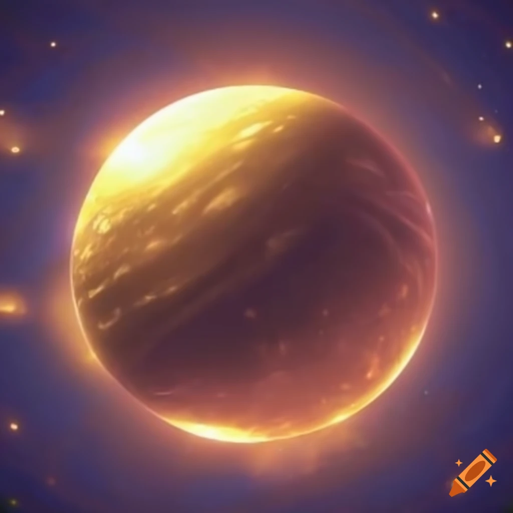Shiny golden planet lights in a void on Craiyon