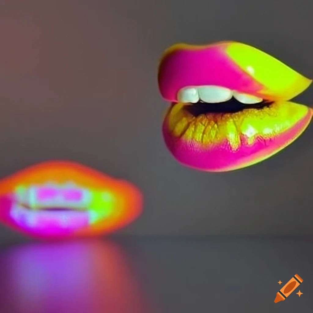 Pink and yellow neon lips on Craiyon