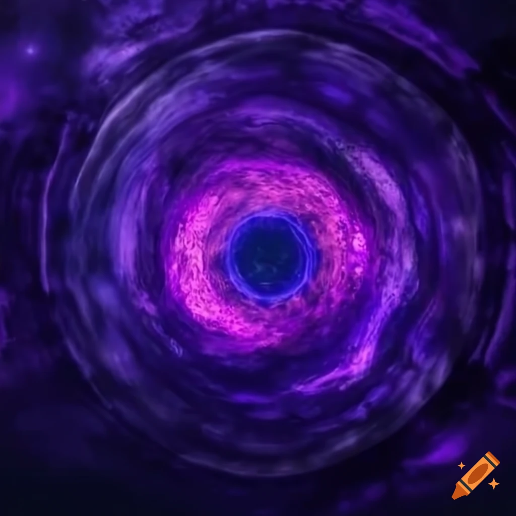 Mystical dark purple portal in water from above on Craiyon