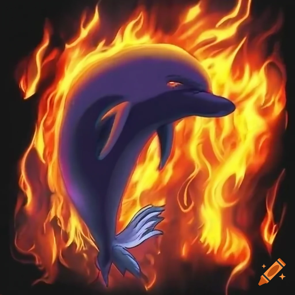 Powerful flaming dolphin logo with blazing eyes on Craiyon