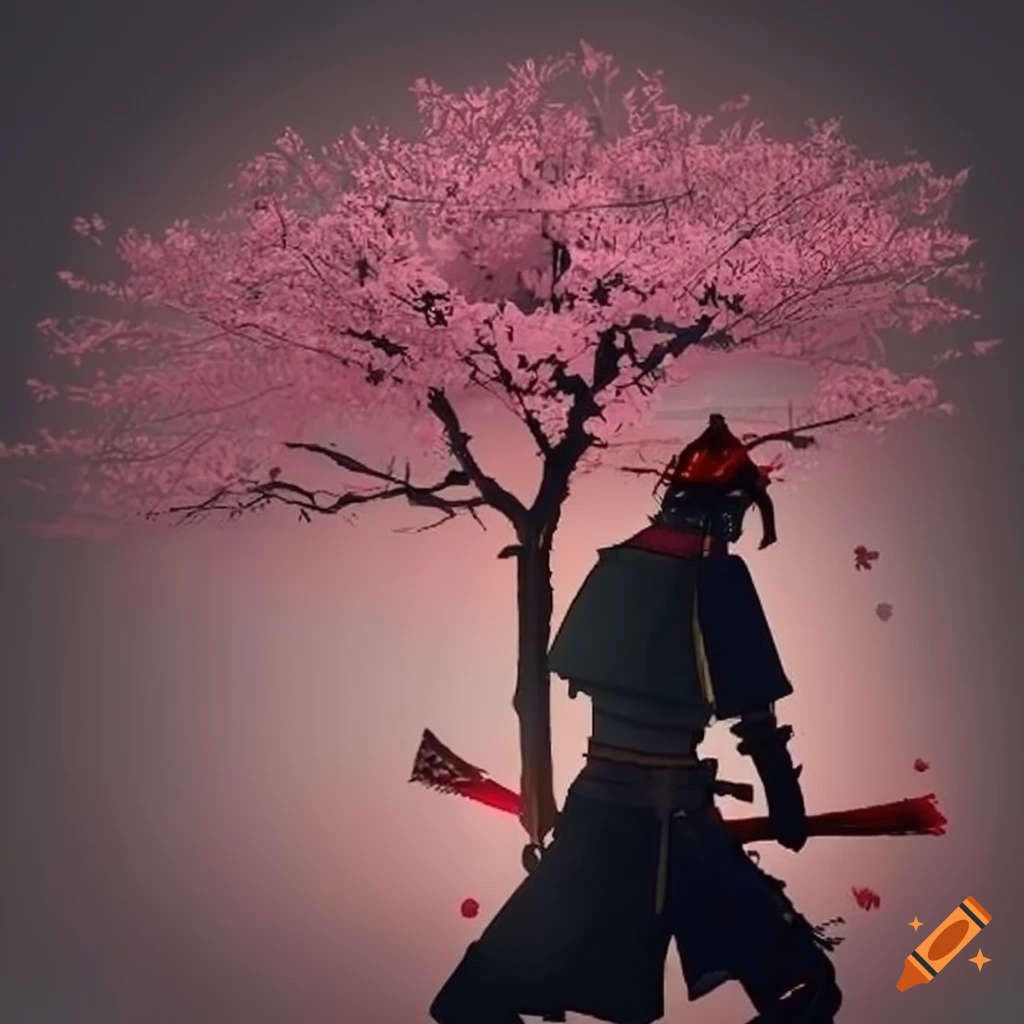 Shadow of a samurai under a sakura tree on Craiyon