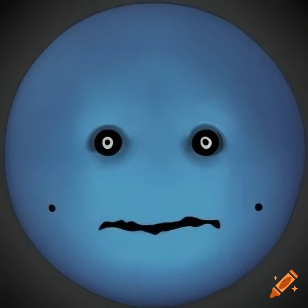 Blue frown face with a creepy expression on Craiyon