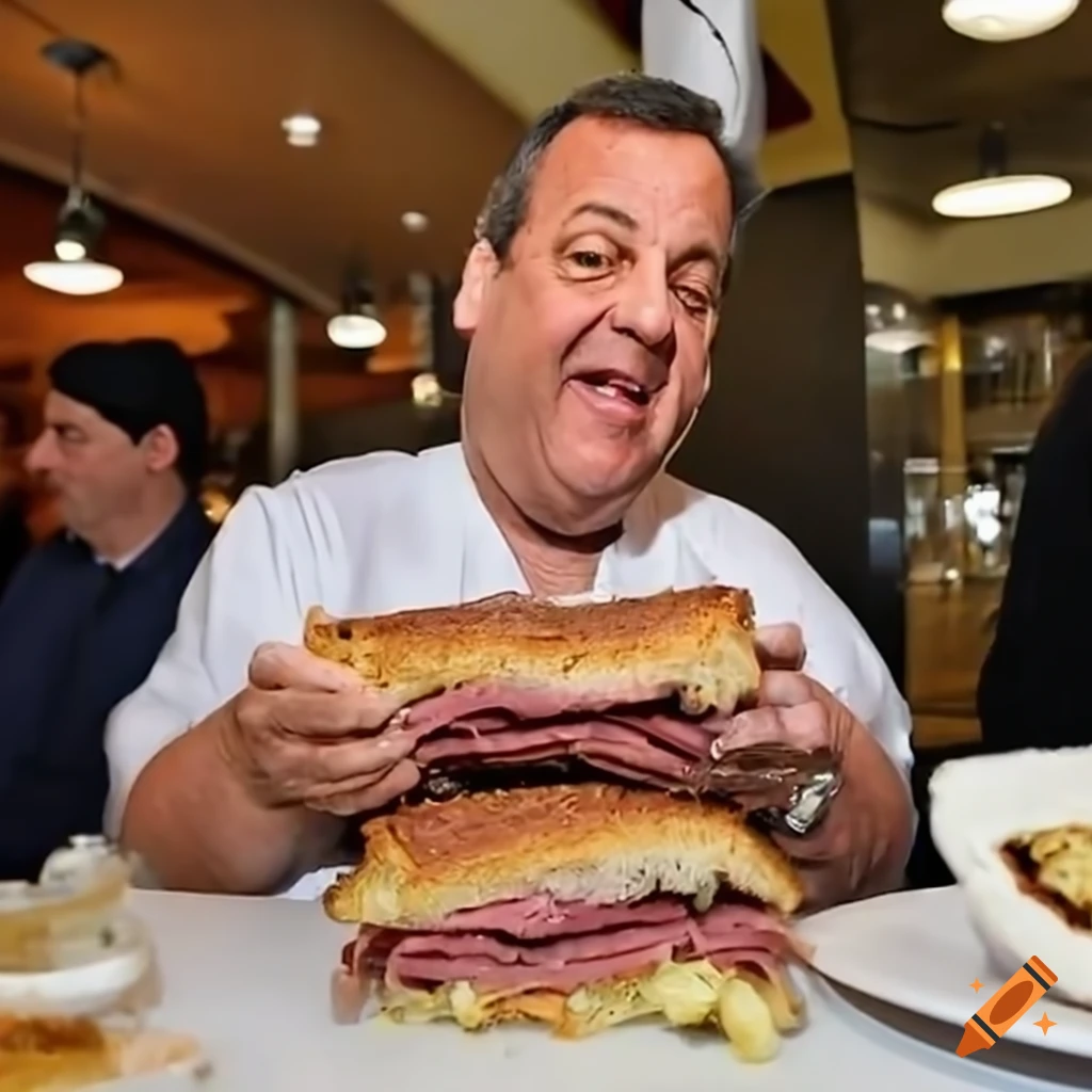 Former governor chris christie eating a reuben sandwich at a jewish ...
