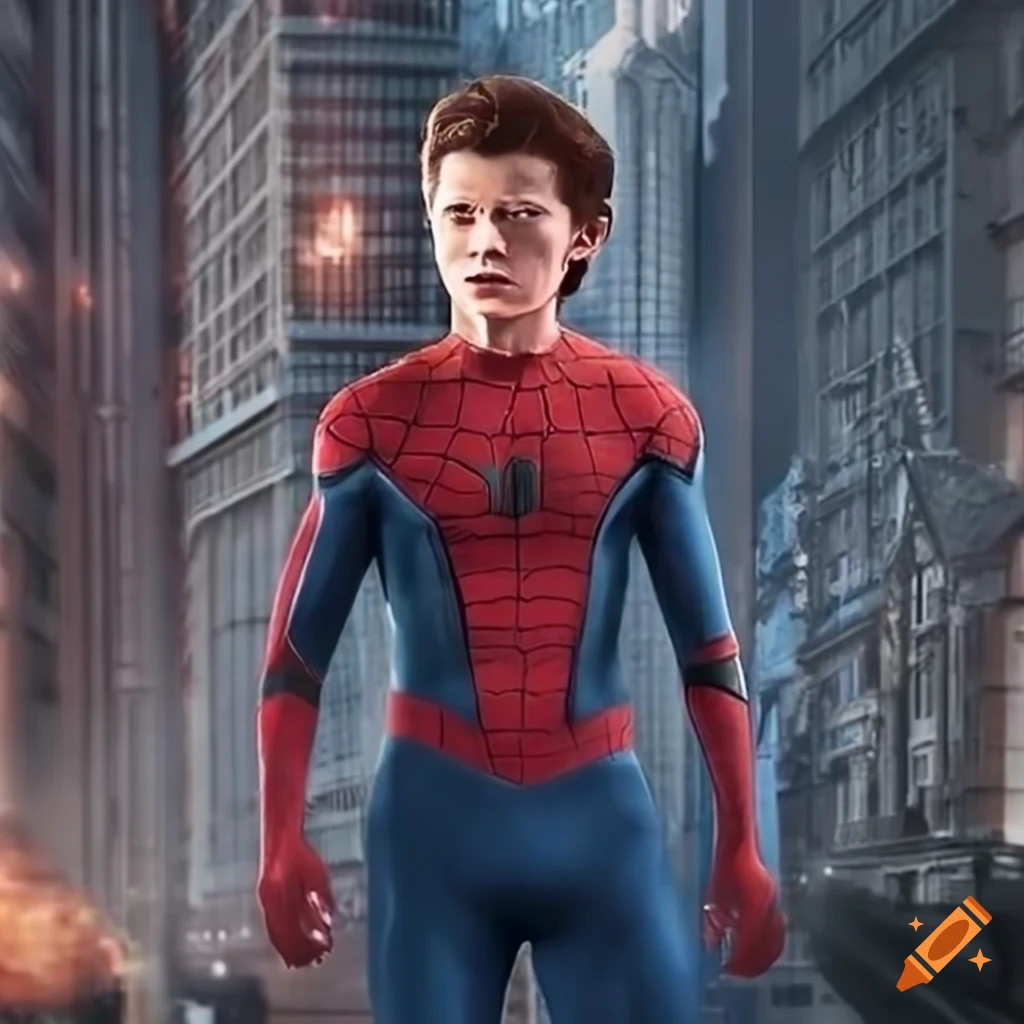 Hyper realistic portrait of 17-year-old tom holland as spider-man on ...