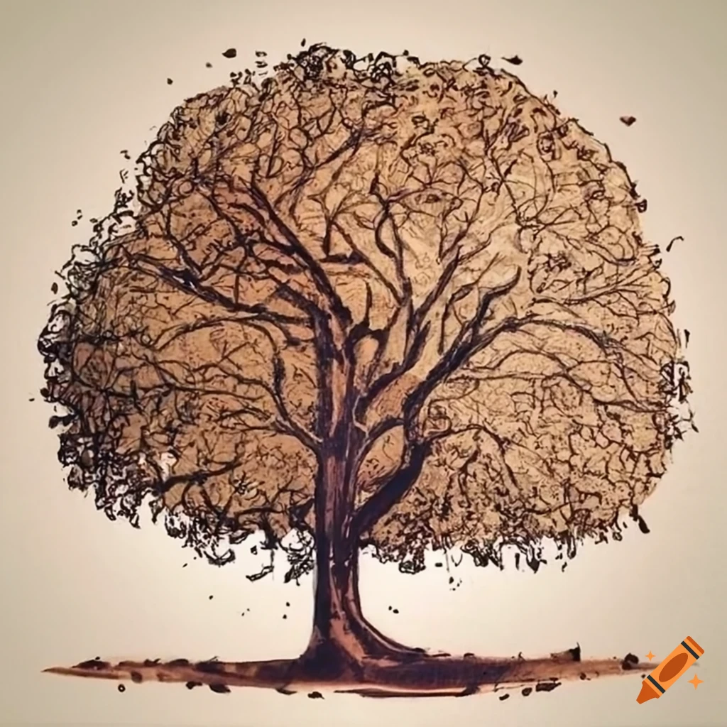 Tree drawing with coffee stains on Craiyon