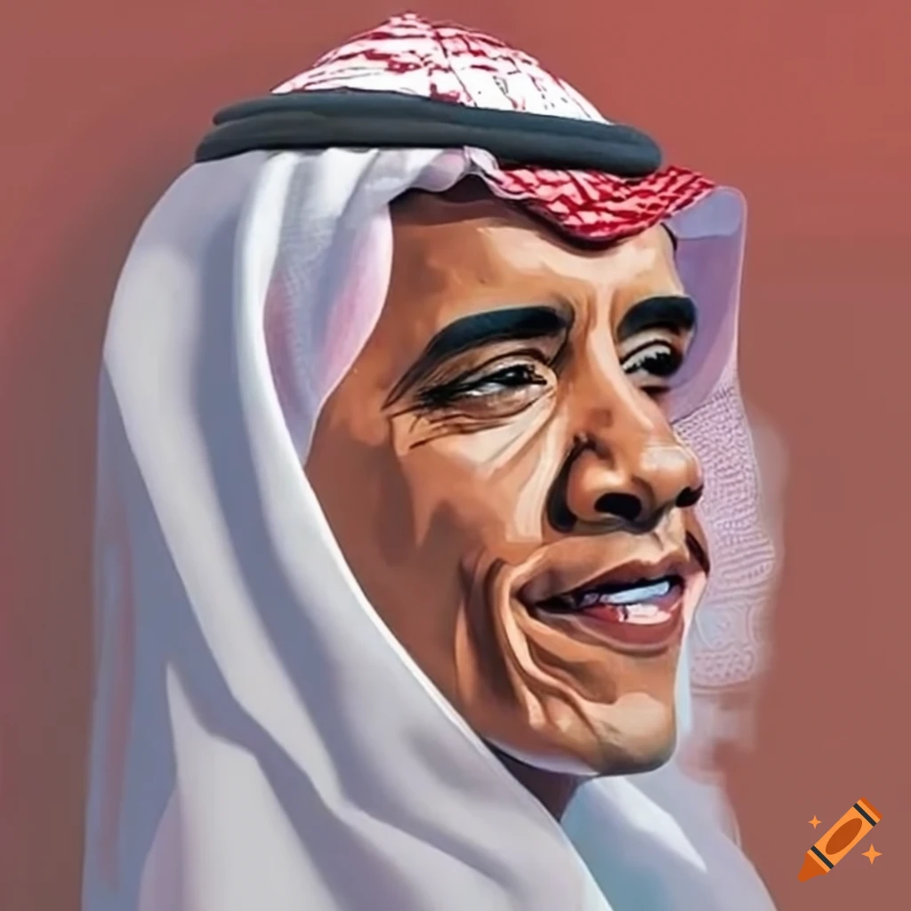 Barack Obama wearing a red and white headscarf on Craiyon