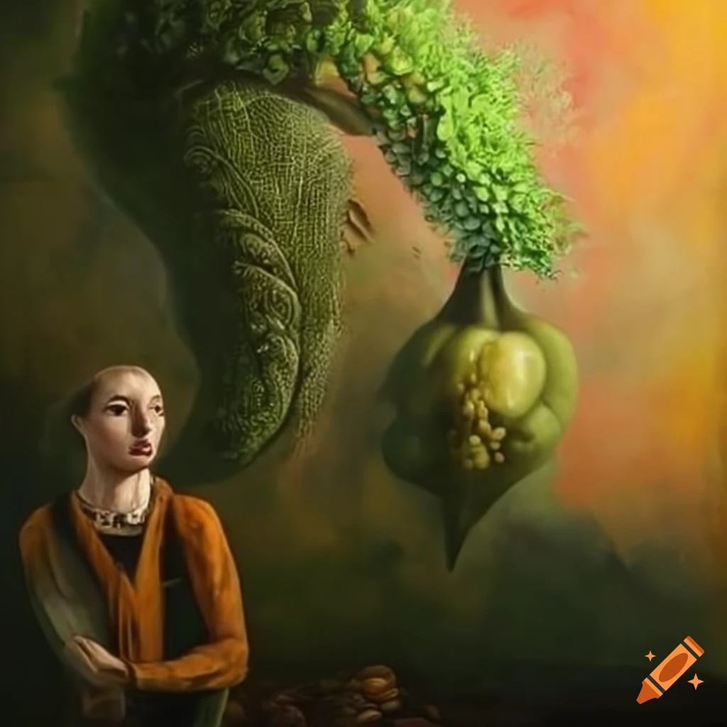 Surreal painting of vegetative humans on Craiyon