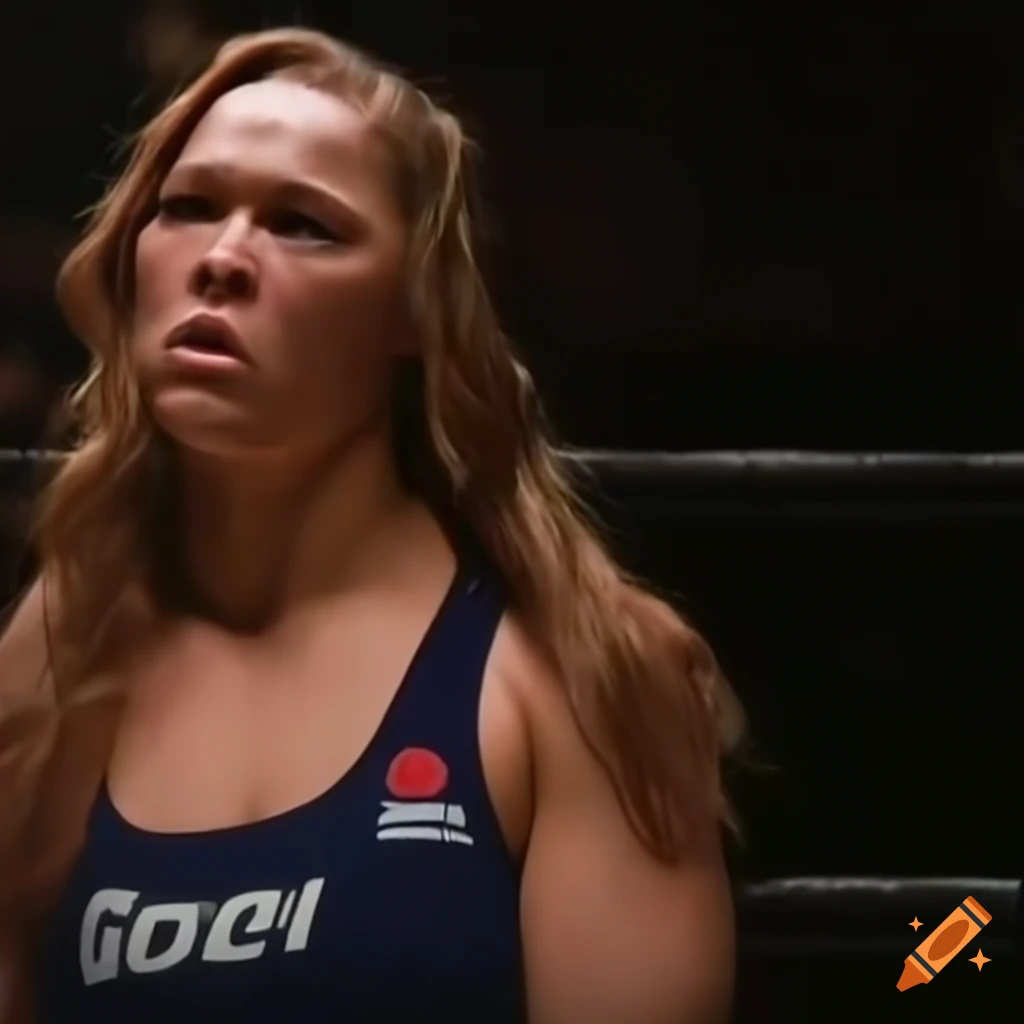 Martial arts fighter Ronda Rousey in a movie fight scene on Craiyon