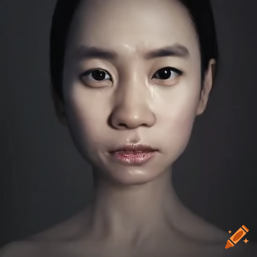 Asian woman staring with a horrified expression on Craiyon