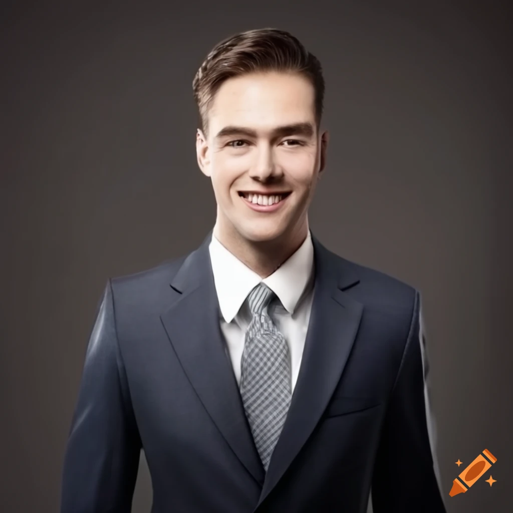 Smiling male sales executive in a suit on Craiyon