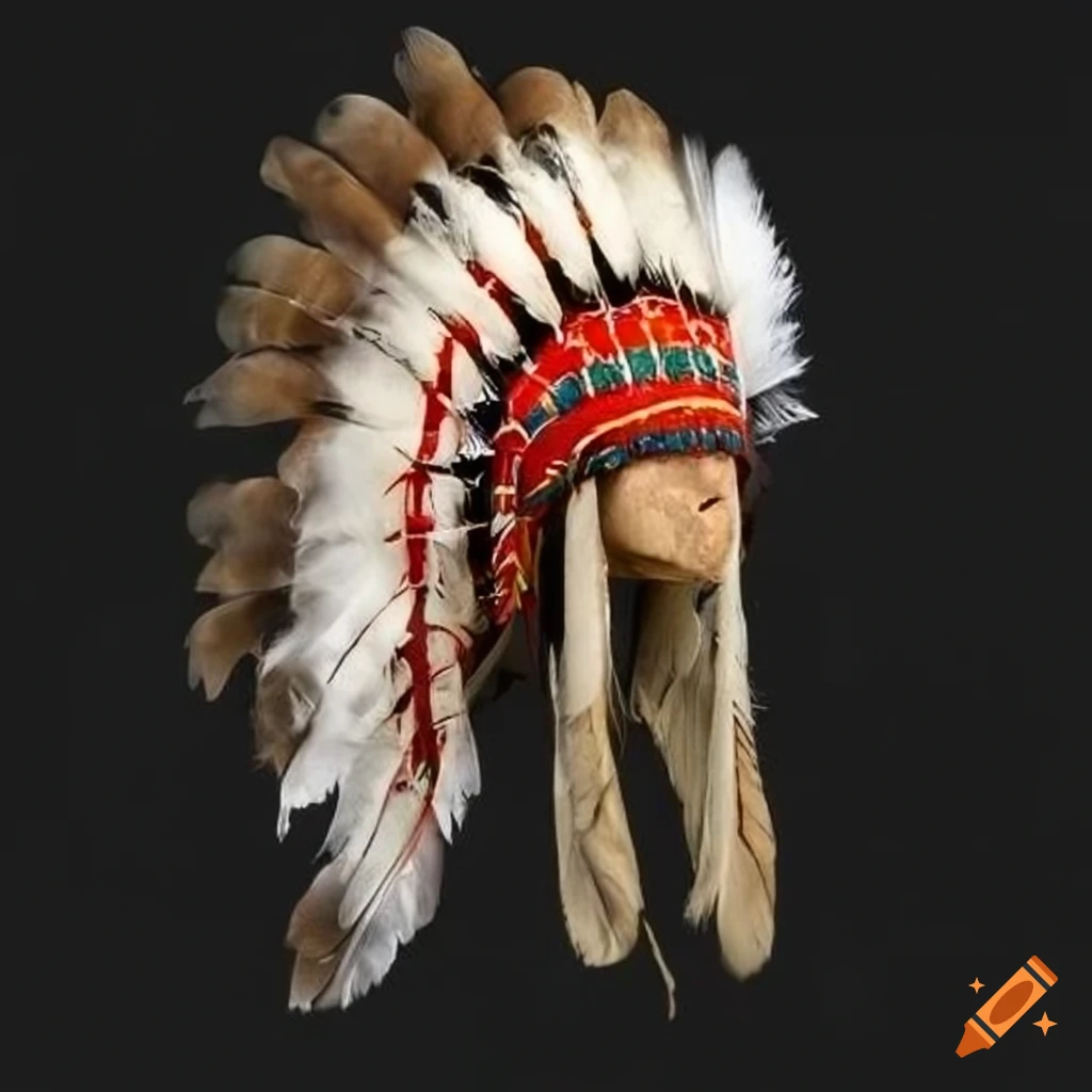 Native american war bonnet with decorated band and white feathers on ...