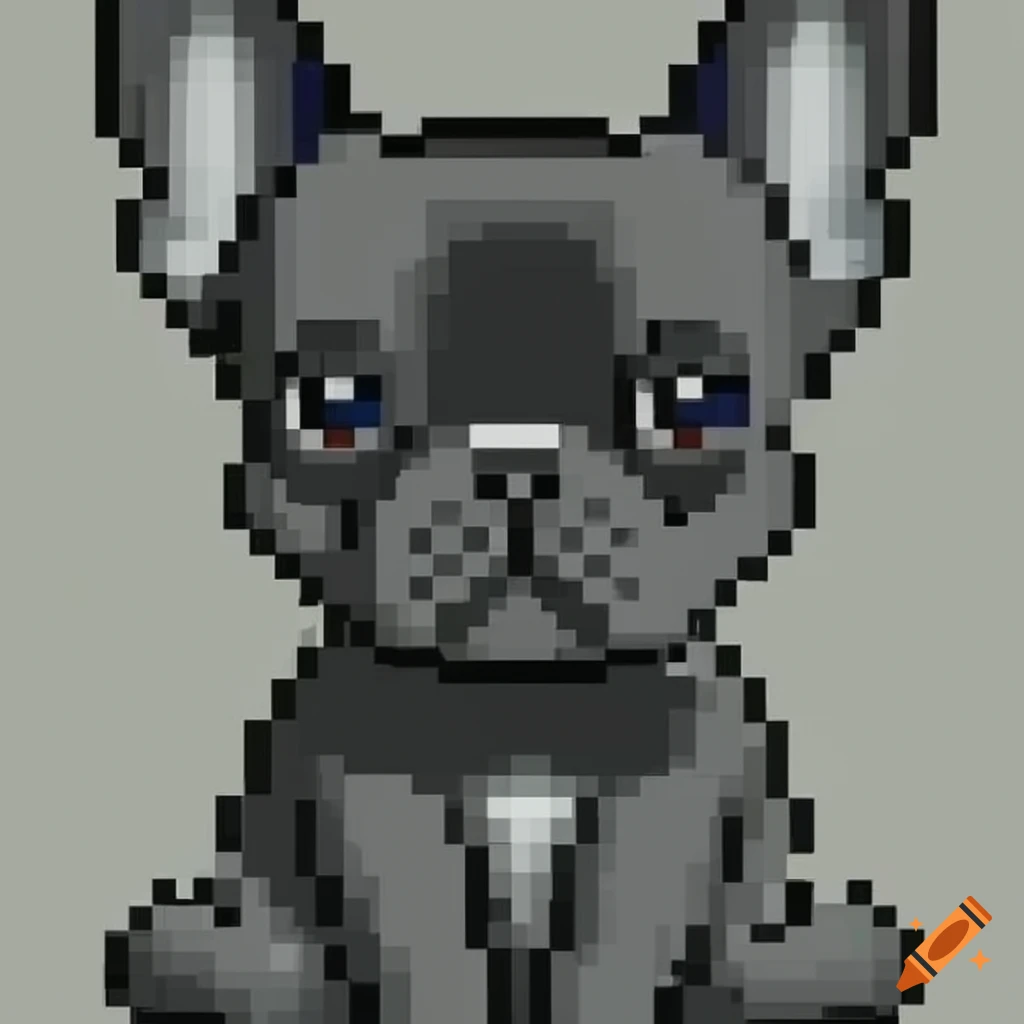 Pixel art of a cute 16-bit black French bulldog on Craiyon