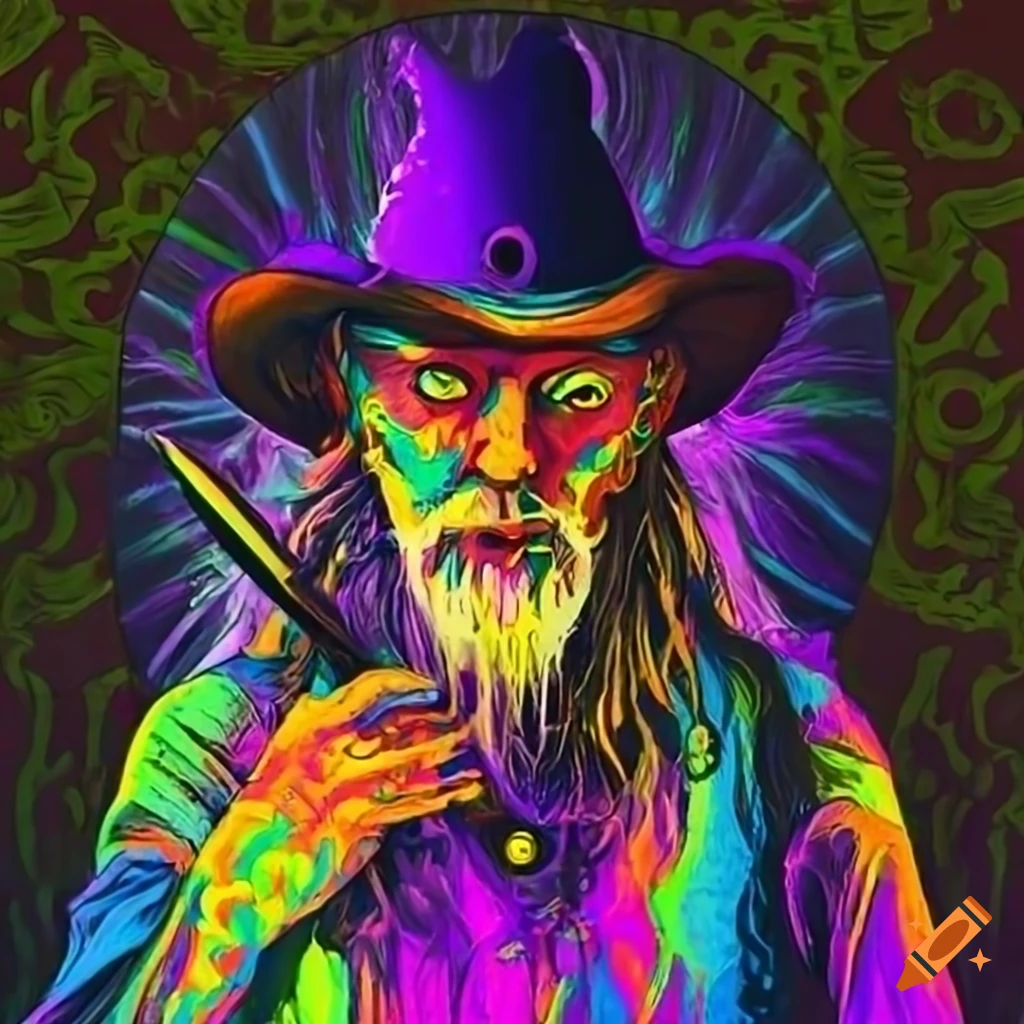 Profile of a colorful cowboy wizard in a psychedelic style on Craiyon
