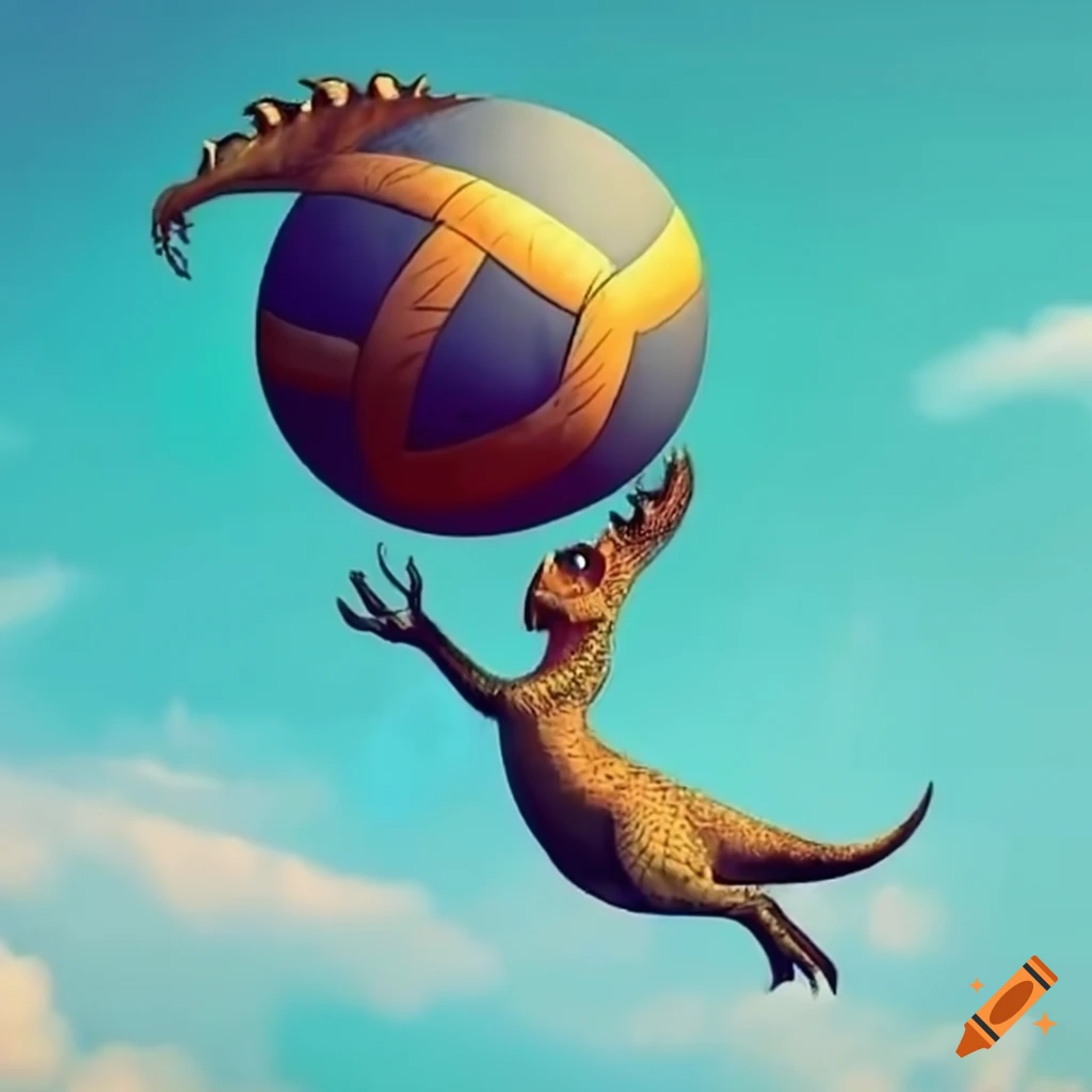 Dinosaur playing volleyball on Craiyon