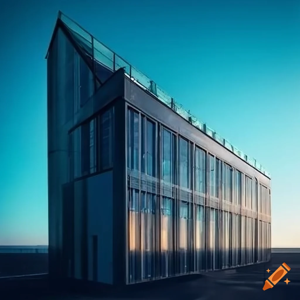 Modern library building with industrial steel and glass materials on ...