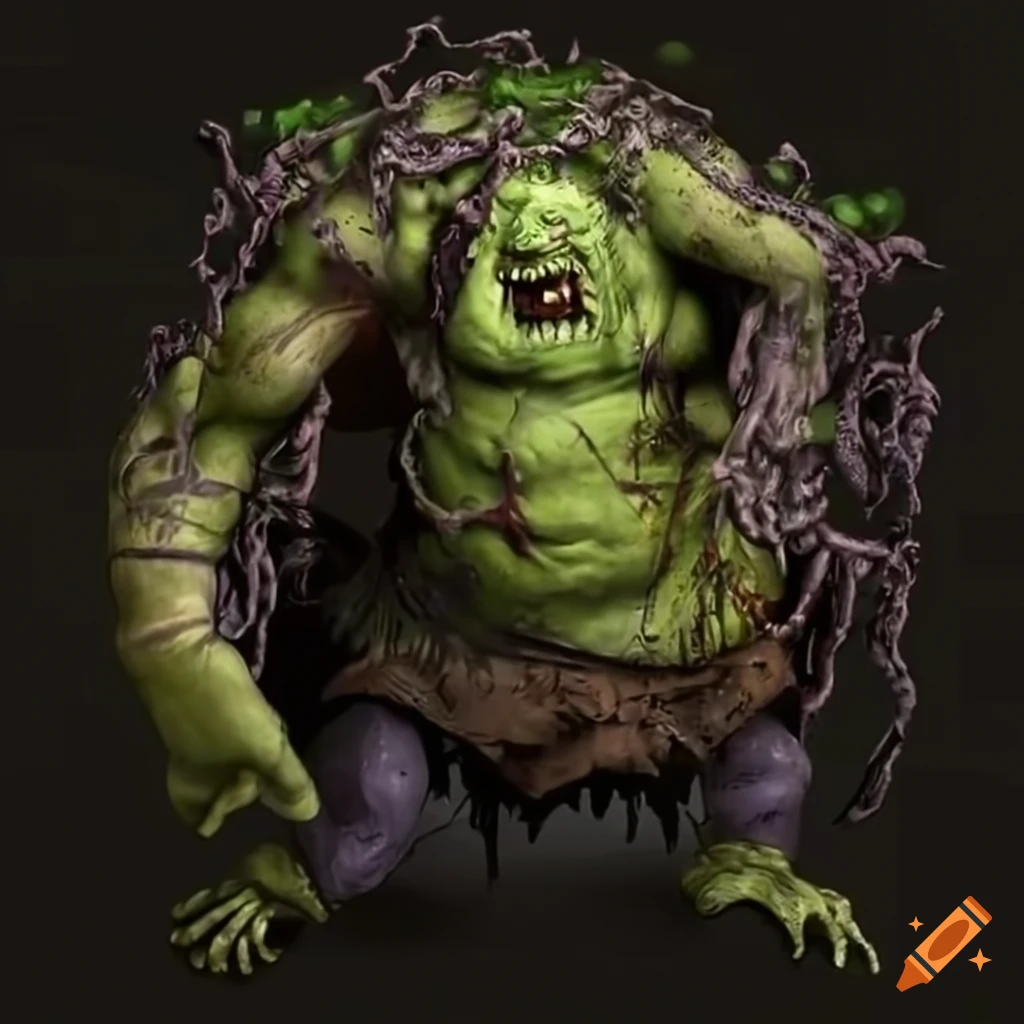 Decayed zombie ogre with vines on body on Craiyon