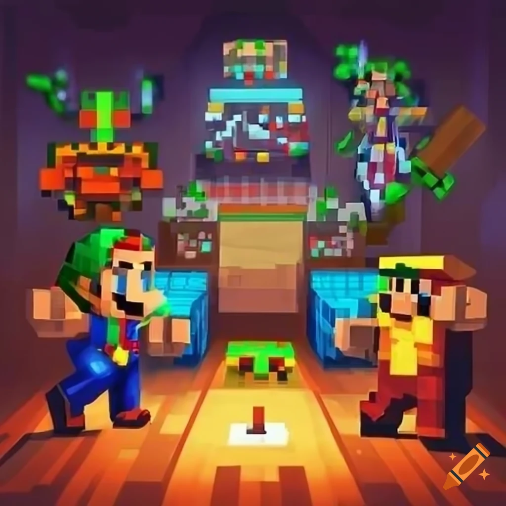 Album artwork with famous video game characters enjoying music on Craiyon