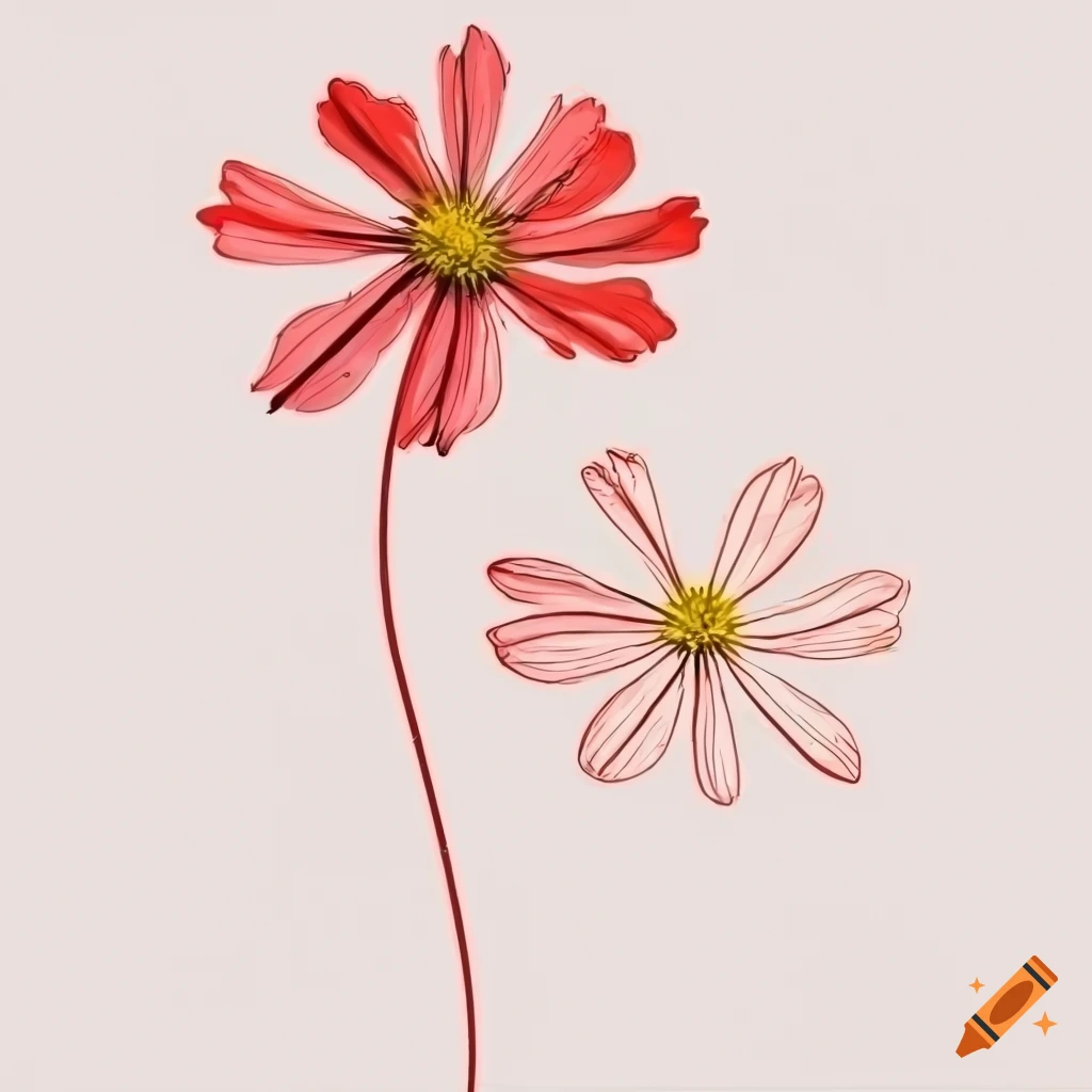 Line drawing of small cosmos flowers on white background on Craiyon