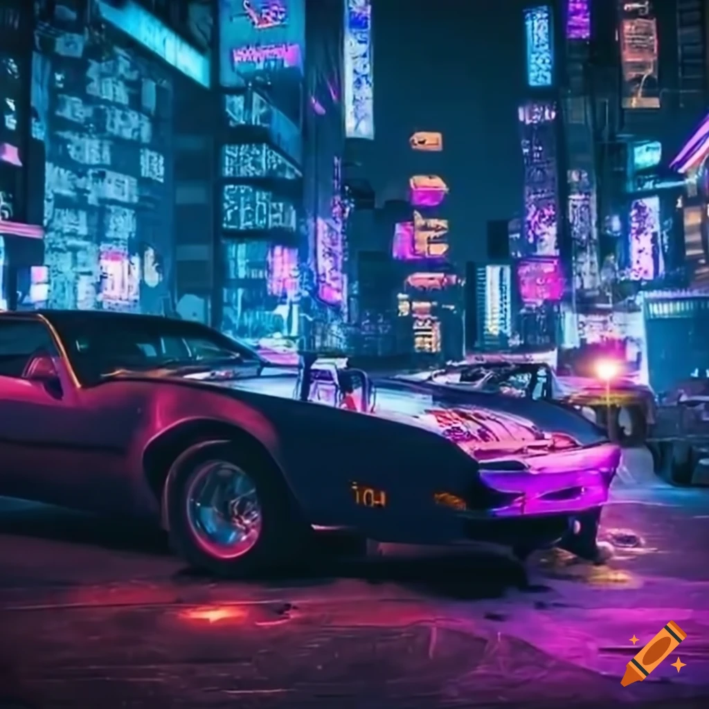 Pontiac firebird in a cyberpunk city at night on Craiyon