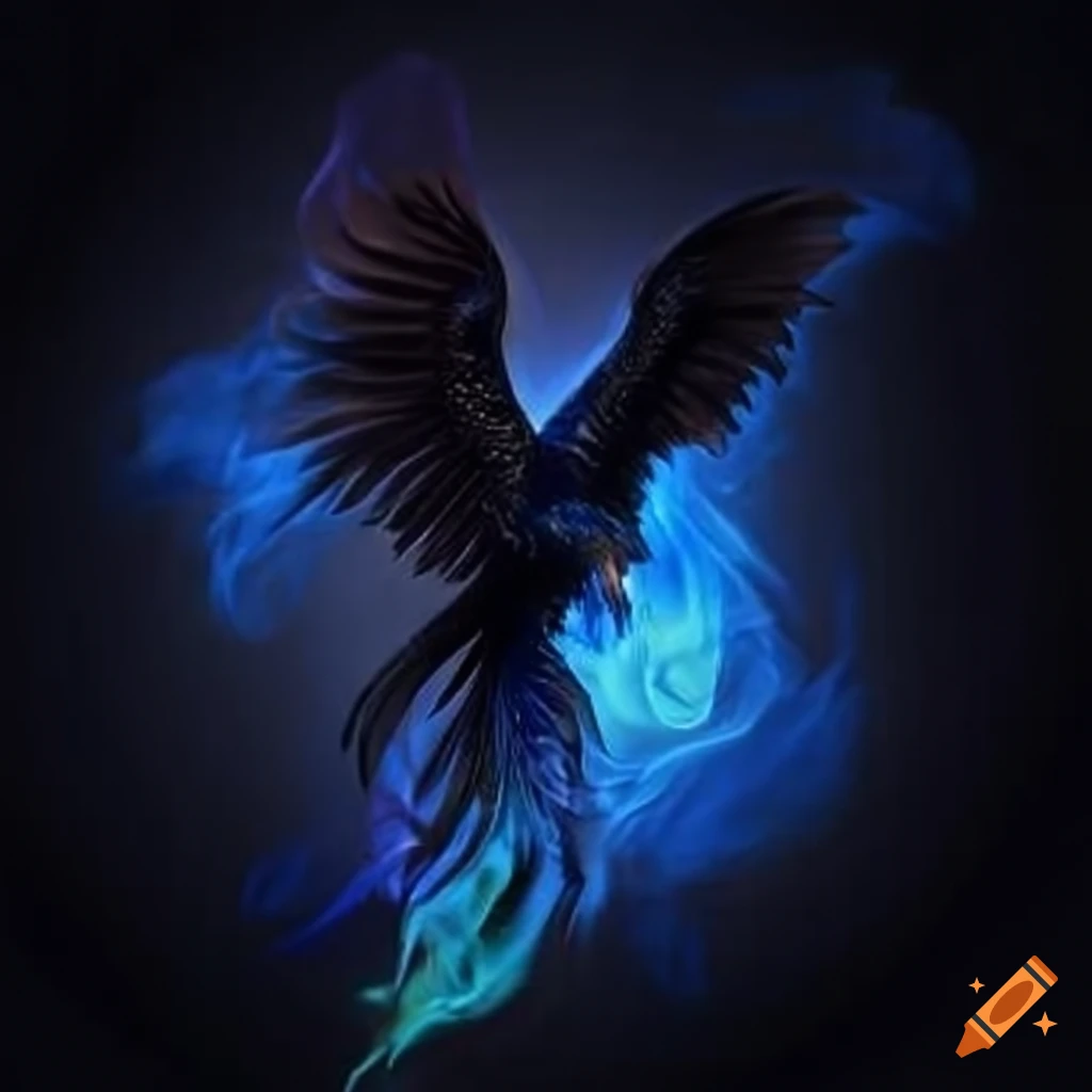 Black phoenix with blue flame on Craiyon