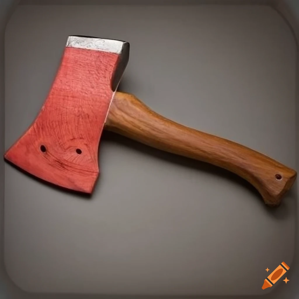 Red axe-head with plain wooden handle on Craiyon