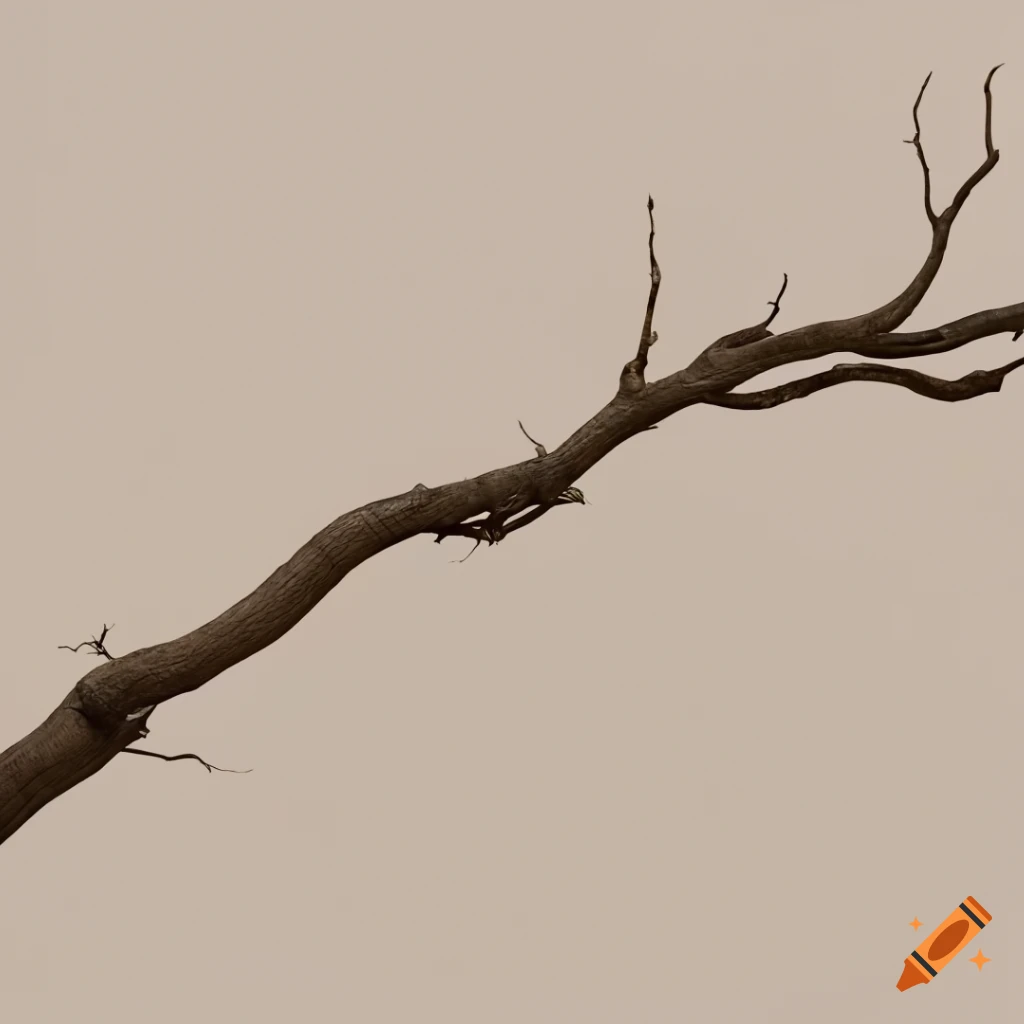 Dry and twisted fallen branch on neutral background, 3d model on Craiyon