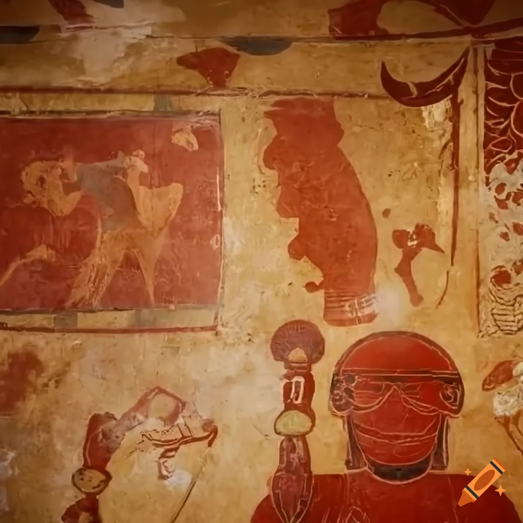 Etruscan-hittite fresco painting of pale-skinned, red-haired sky god ...
