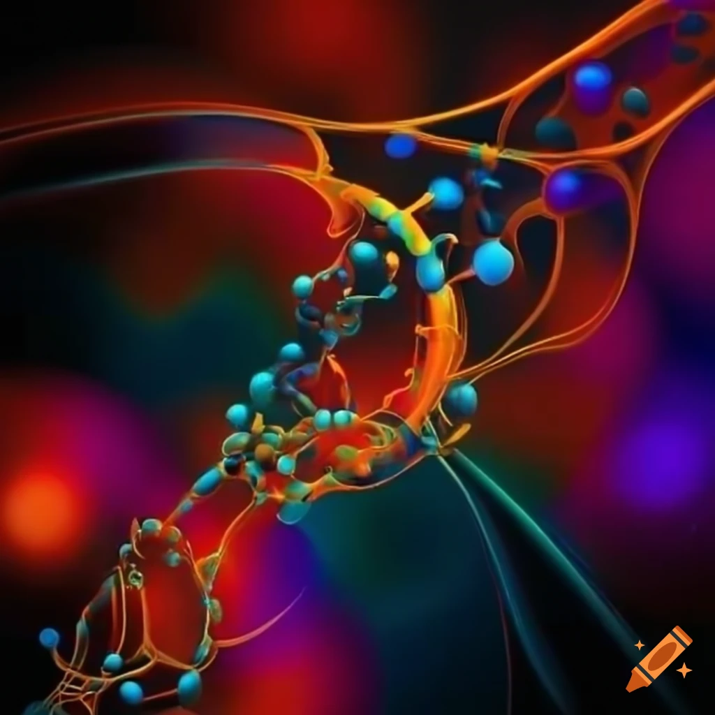 Nanoparticles dancing around atoms in a beautiful illustration on Craiyon