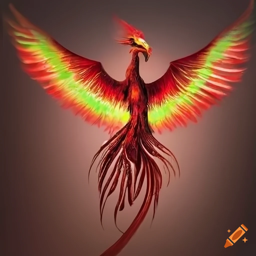Red phoenix with chartreuse detail on Craiyon