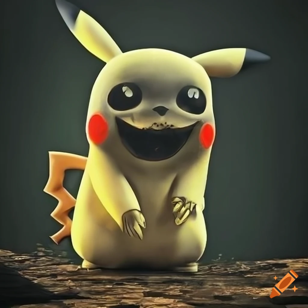 Playful pikachu artwork with eerie expression for spooky decor on Craiyon