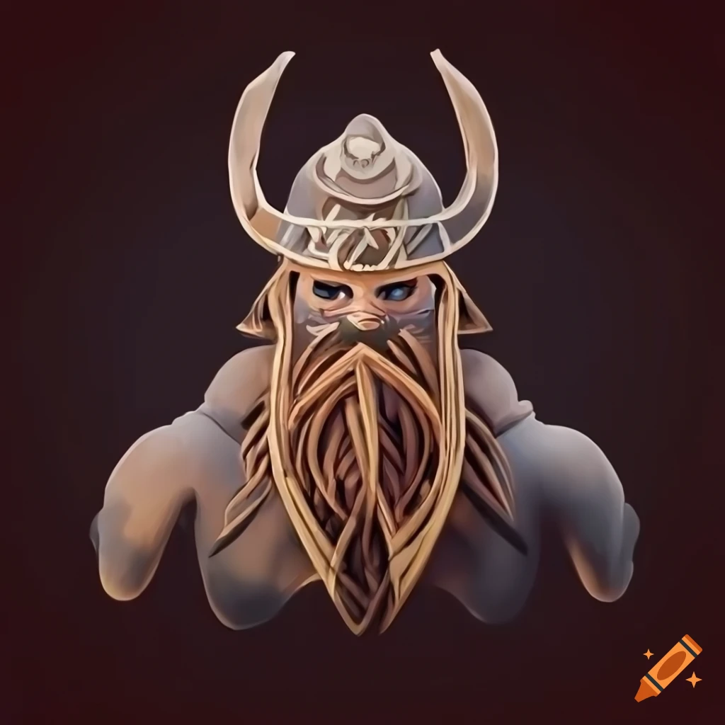 Stylized illustration of a viking with sharp contrasts and symmetrical ...