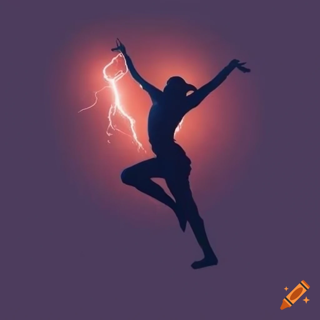 Silhouette of person dancing with bifurcating lightning electric on Craiyon