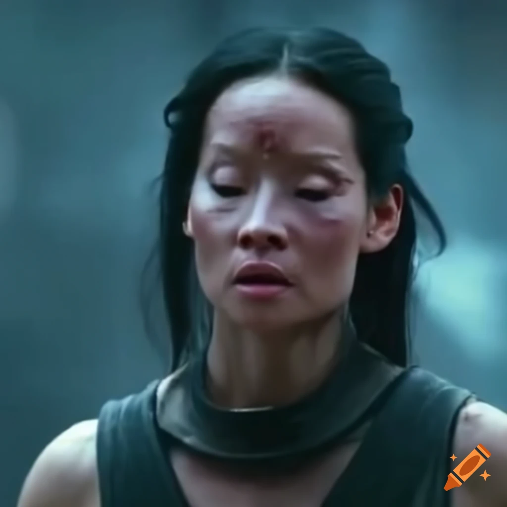 Bruised woman martial fighter with stunned expression on Craiyon
