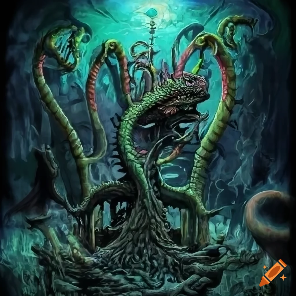 Lovecraftian jinmenju world tree mural with heavy metal and epic ...