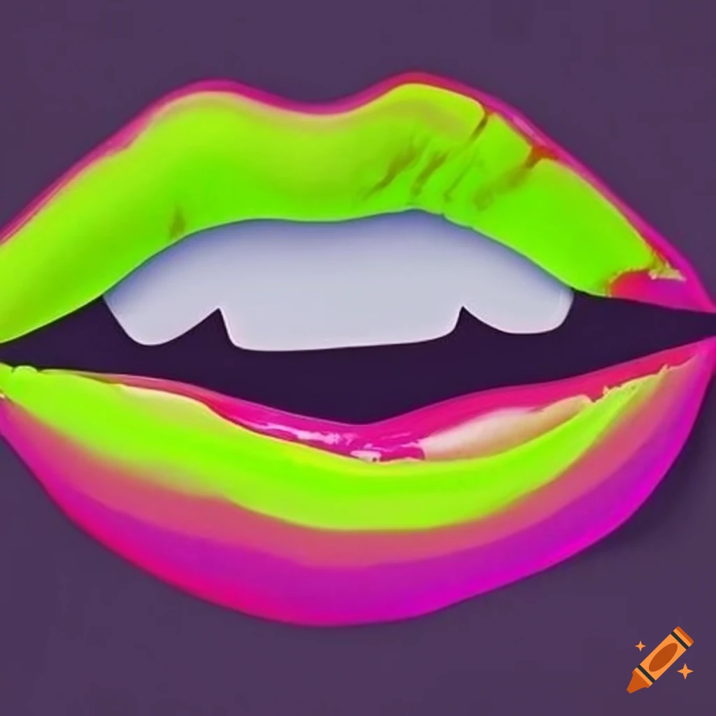 Pink and yellow neon lips in artistic display on Craiyon