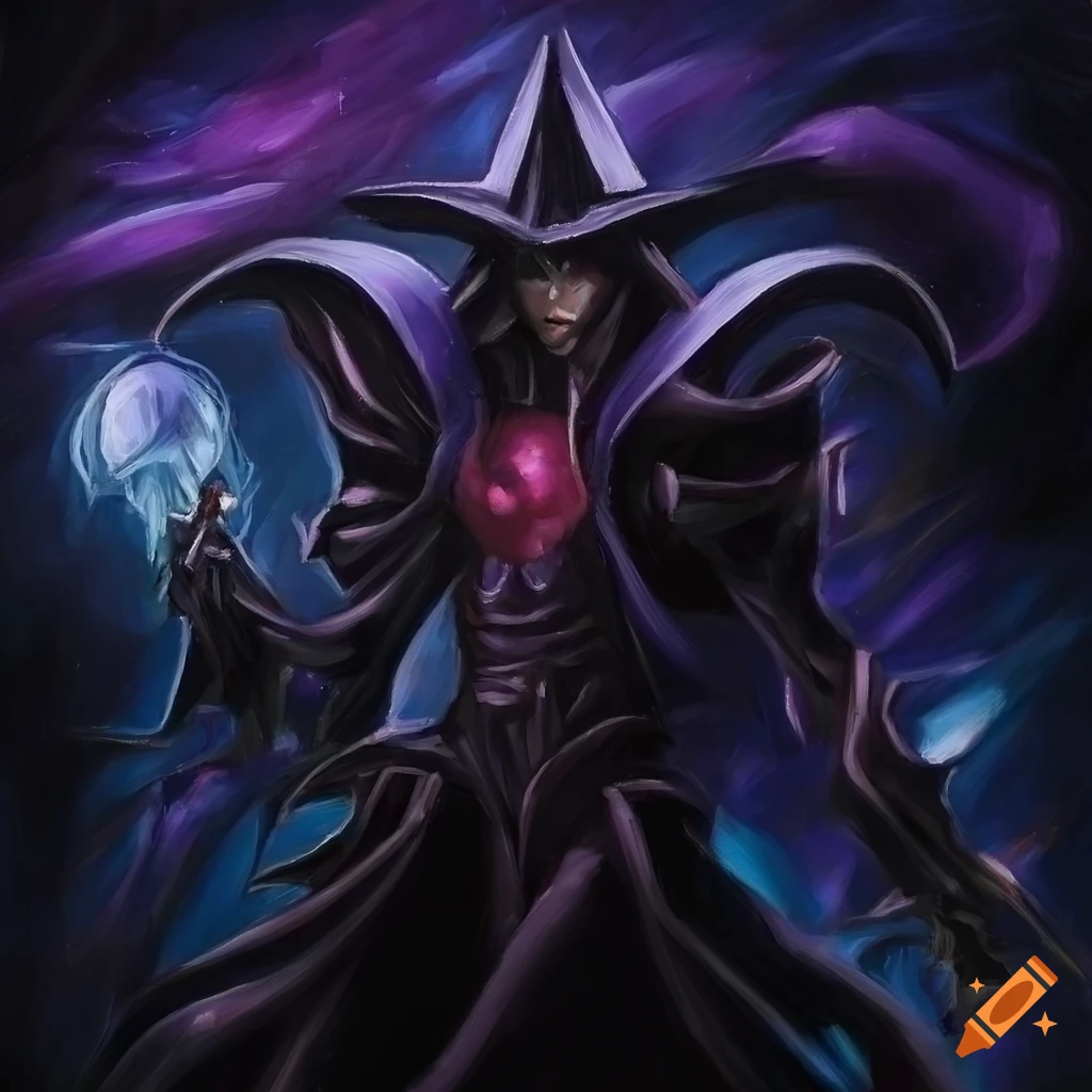 Dark magician from yu-gi-oh! in a magical realism painting with soft ...