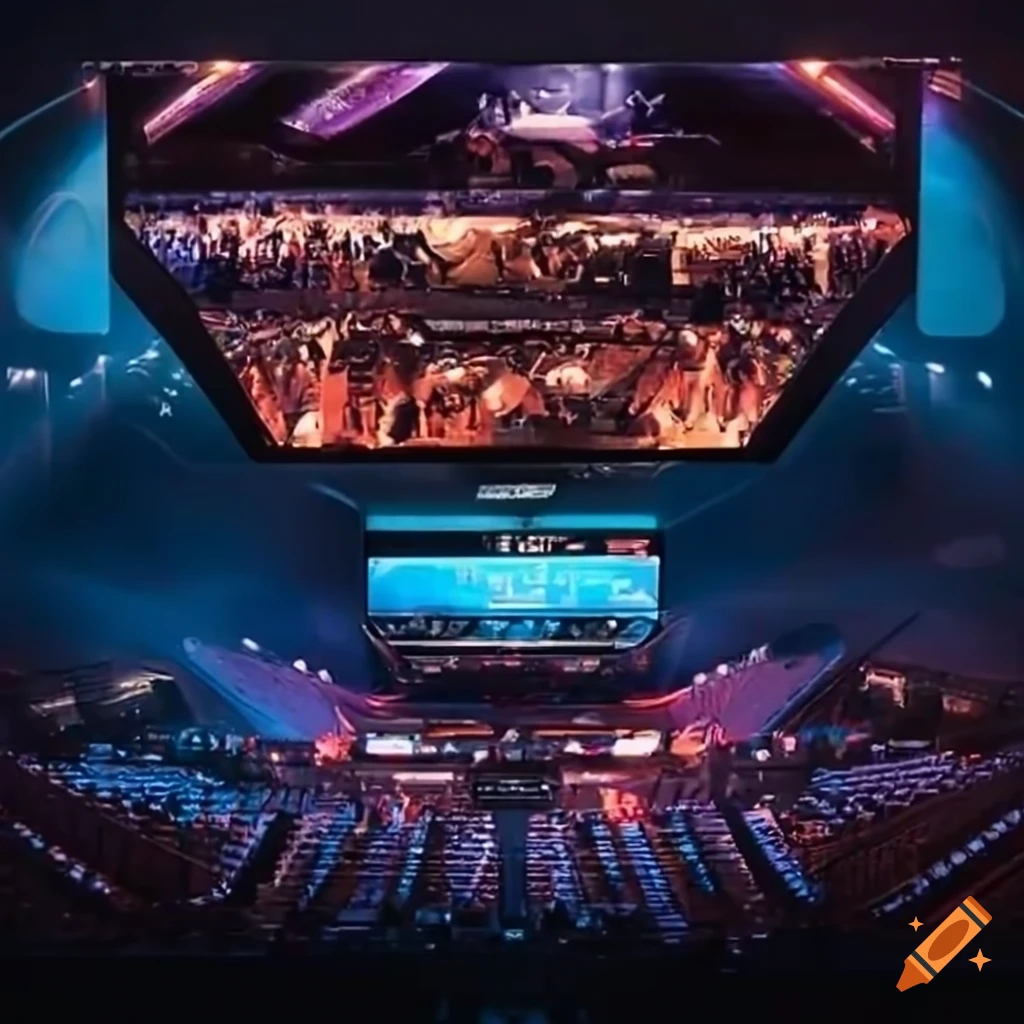 4dx e-sports arena with big screen for retransmission on Craiyon