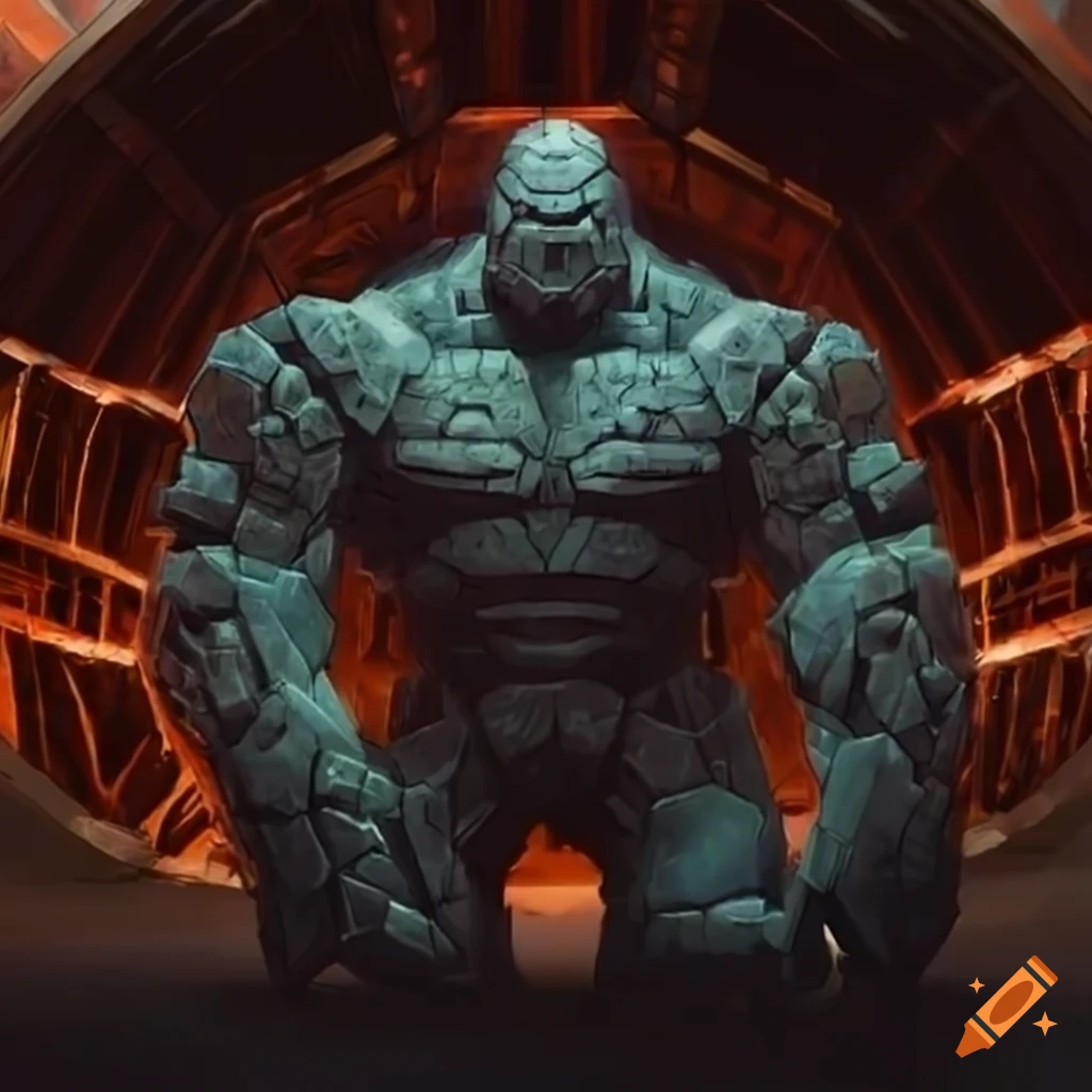 Space golem in hangar on Craiyon