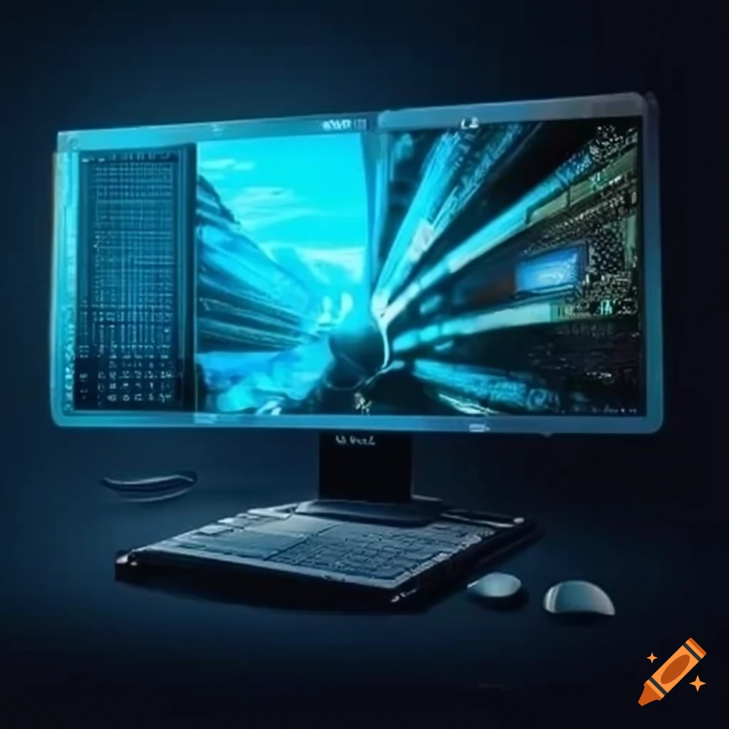 Computer with code on the monitor on Craiyon